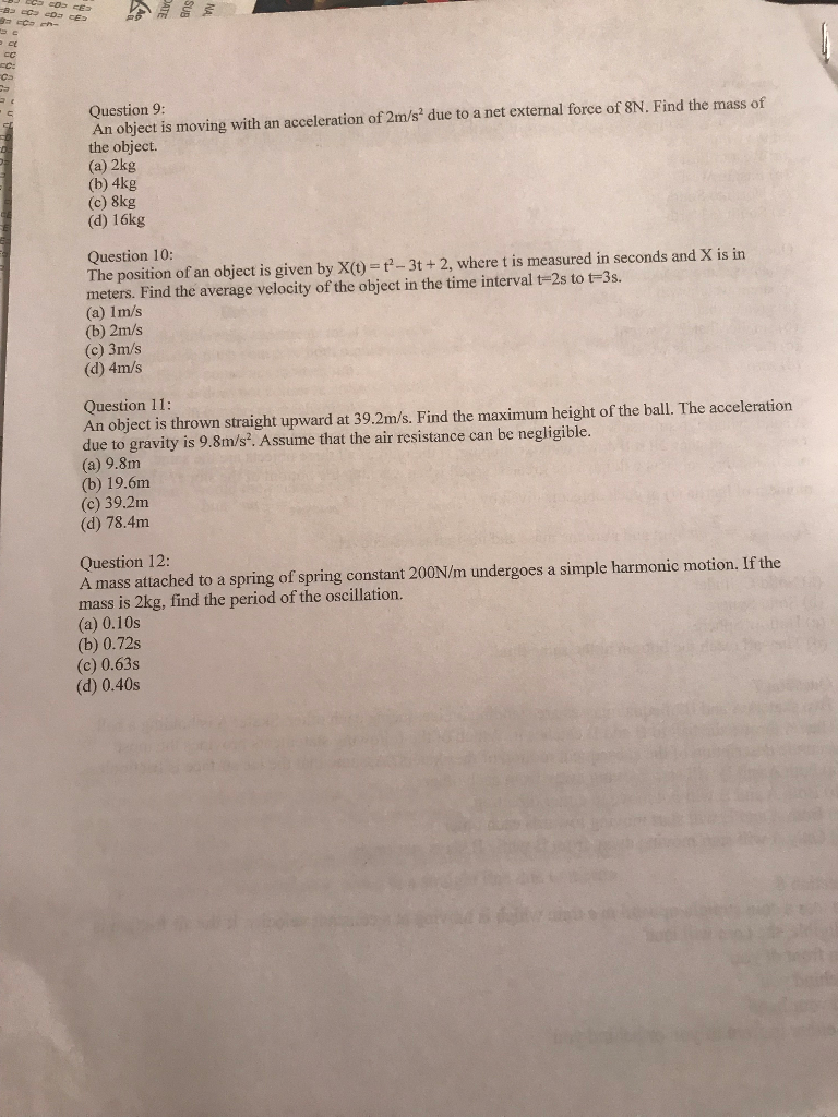 Solved ?? ec- Co Question 9: An object is moving with an | Chegg.com