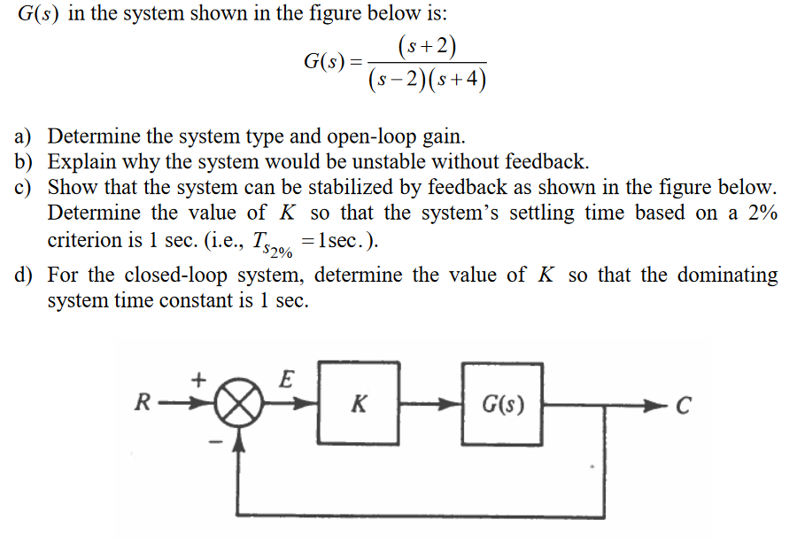 Solved G(s) in the system shown in the figure below is: | Chegg.com
