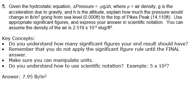 Solved Given the hydrostatic equation, delta Pressure = -rho | Chegg.com