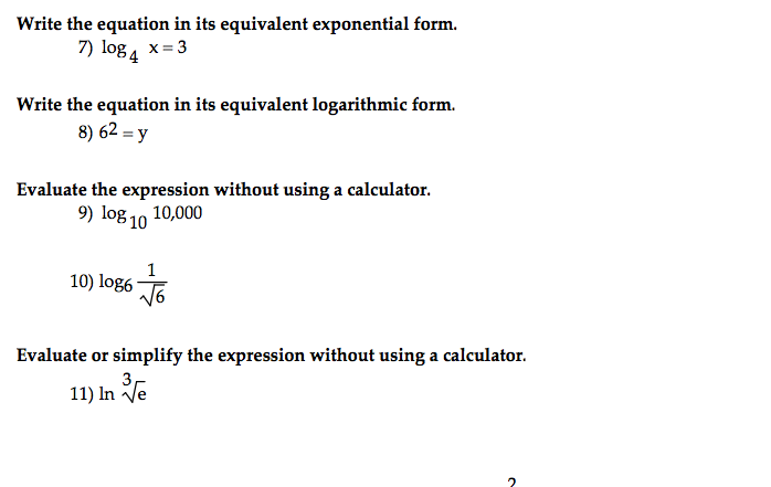 Solved Write The Equation In Its Equivalent Exponential 