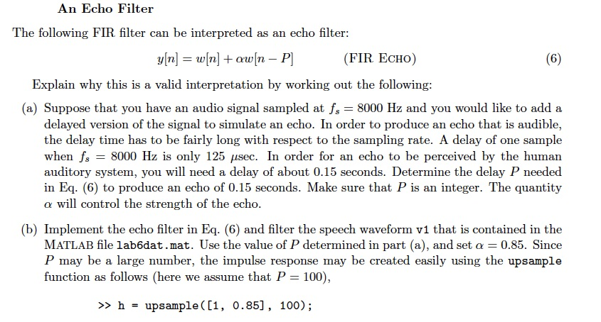 Solved An Echo Filter The following FIR filter can be | Chegg.com