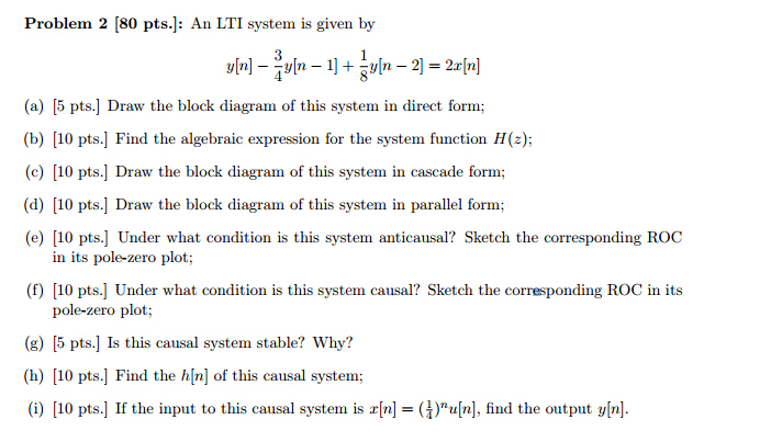 Solved An LTI system is given by y[n] - 3/4 y[n - 1] + 1/8 | Chegg.com