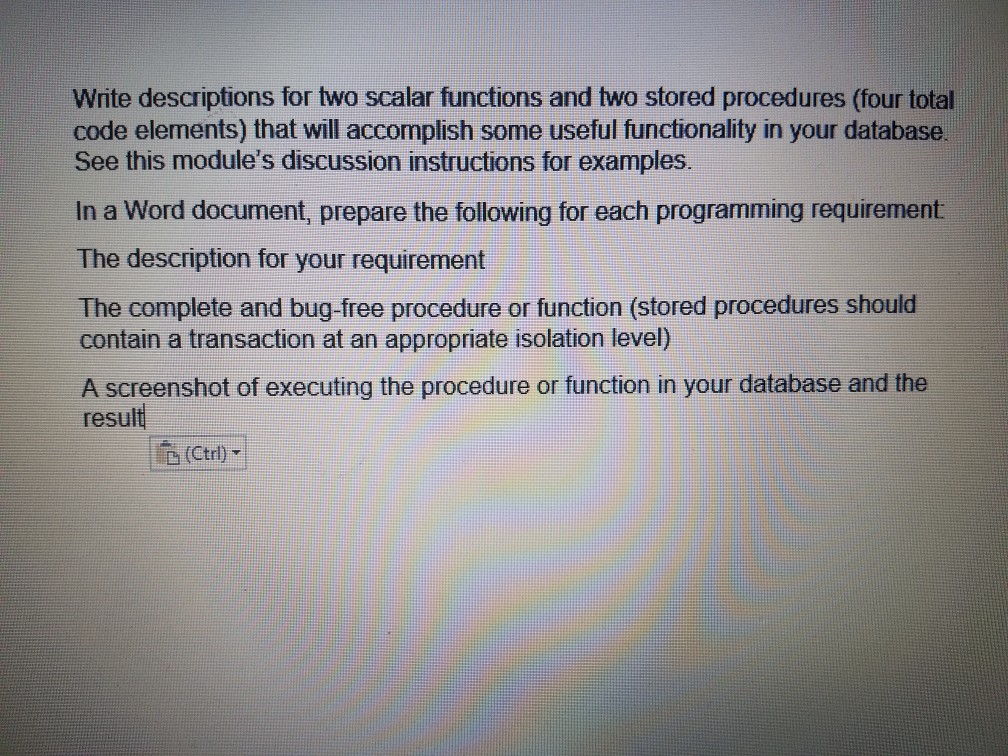 Solved Write descriptions for two scalar functions and two | Chegg.com