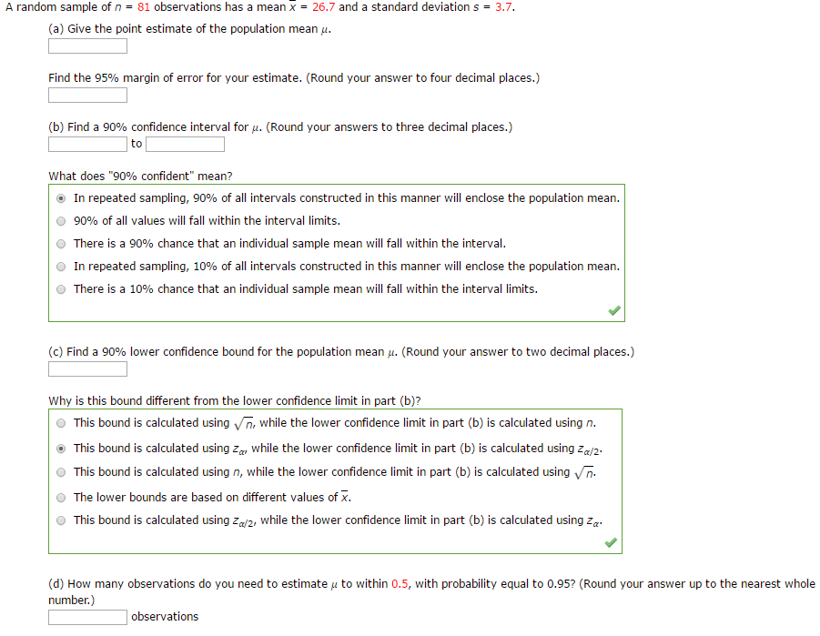 Solved A random sample of n = 81 observations has a mean x = | Chegg.com