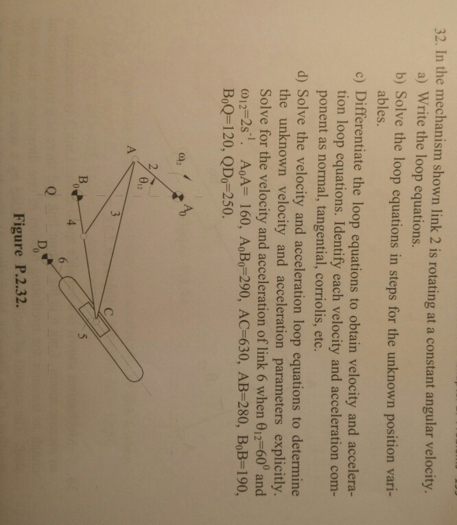 Solved 32. In the mechanism shown link 2 is rotating at a | Chegg.com