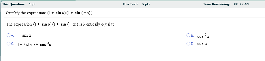Solved Simplify the expression: (1 + sin alpha) (1 + sin (- | Chegg.com