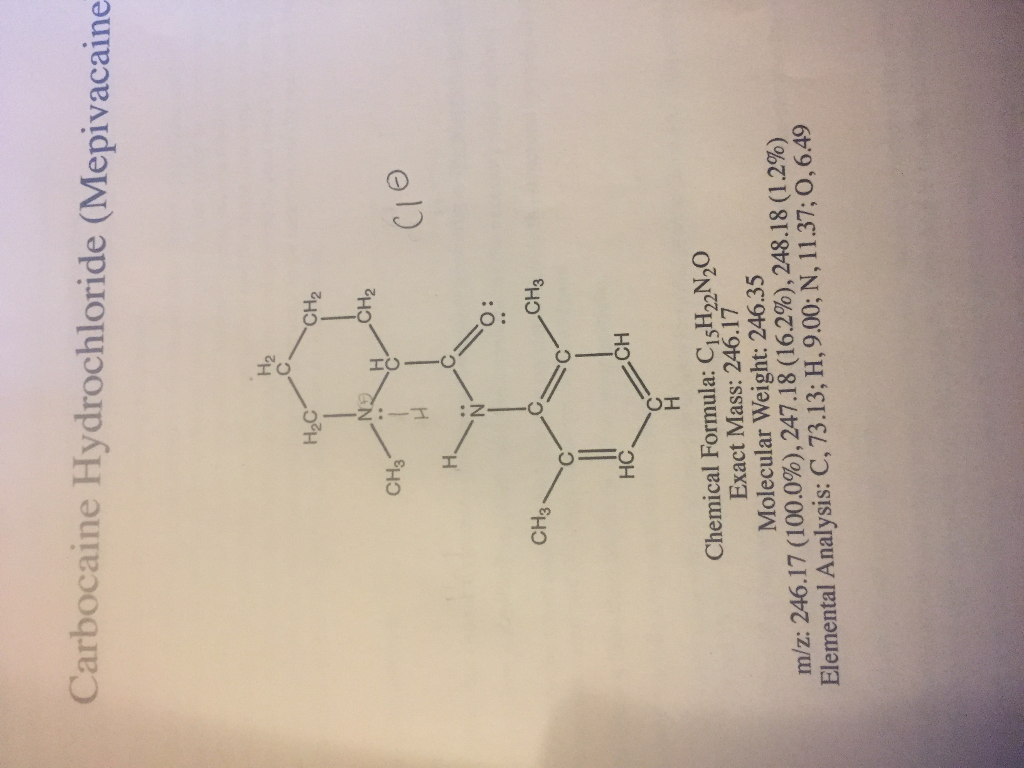 Solved Carbocaine Hydrochloride (Mepivacaine CH H2C CH2 CH3 | Chegg.com