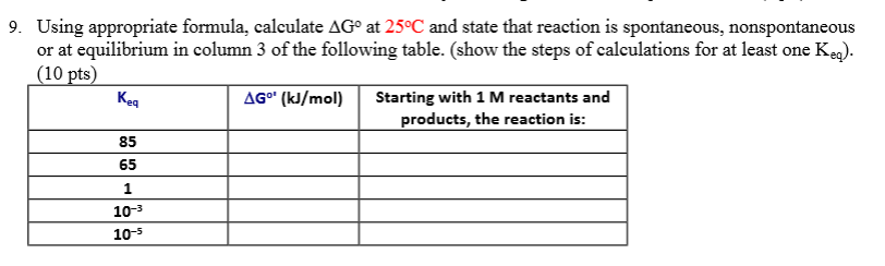 Solved Using appropriate formula, calculate Delta G degree | Chegg.com
