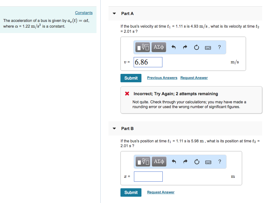 Solved stan Part A The acceleration of a bus is given by az | Chegg.com