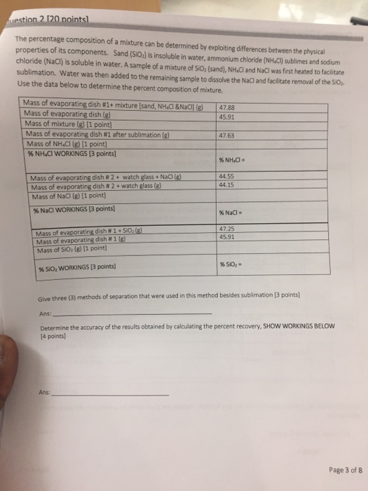 Solved The percentage composition of a mixture can be | Chegg.com