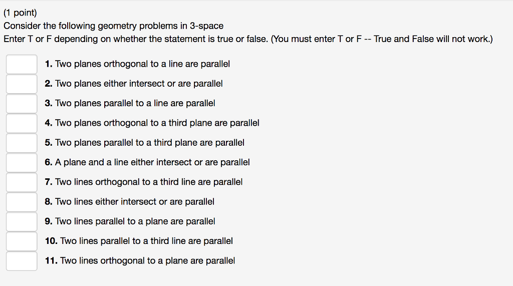 Solved (1 point) Consider the following geometry problems in | Chegg.com