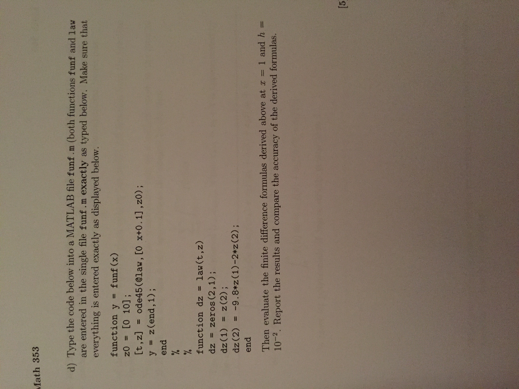 Solved Math 353 d) Type the code below into a MATLAB file | Chegg.com