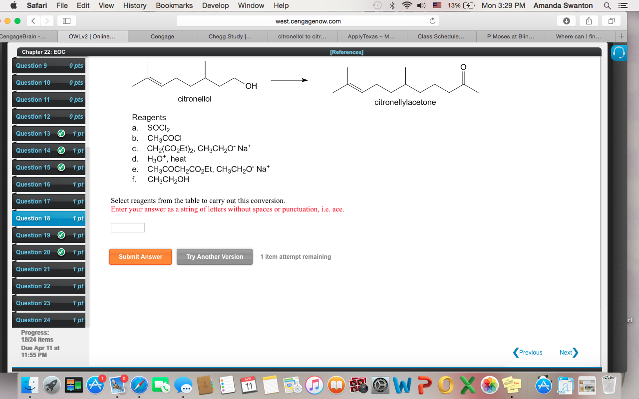 Solved Select reagents from the table to carry out this | Chegg.com