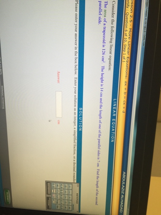 Solved Consider the following linear equation: The area of | Chegg.com