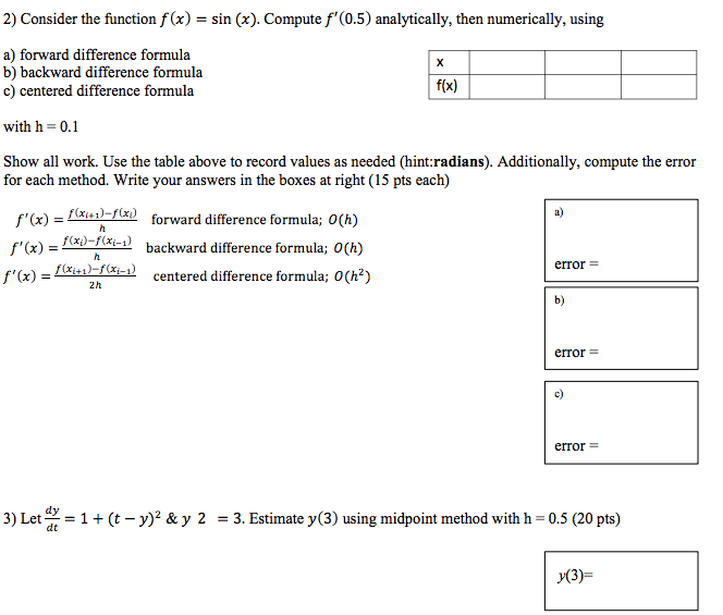 Solved Part 2) Consider the function f(x)=sin(x). Compute | Chegg.com