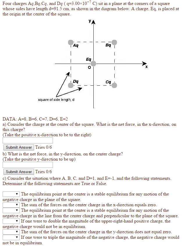Solved Four charges Aq, Bq, Cq, and Dq (q3.00* 10^-7 C) sit | Chegg.com