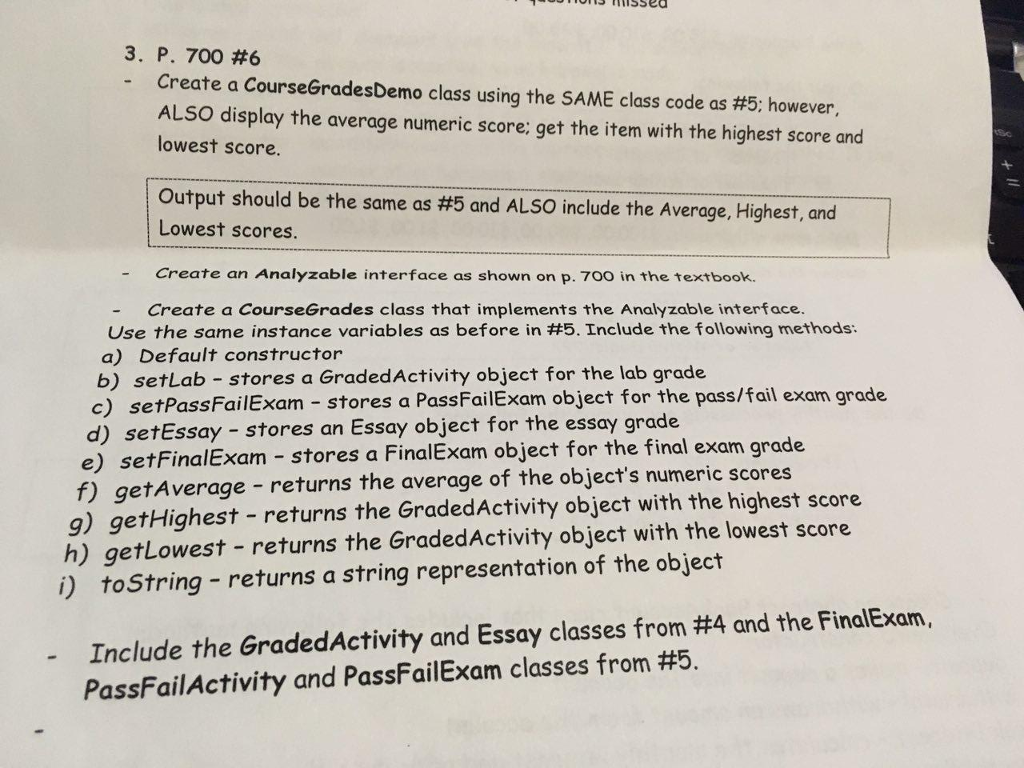 Analyzable Interface Modify The Coursegrades Class Chegg