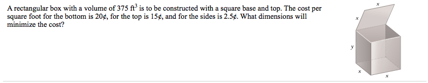 Solved A rectangular box with a volume of 375 ft3 is to be | Chegg.com