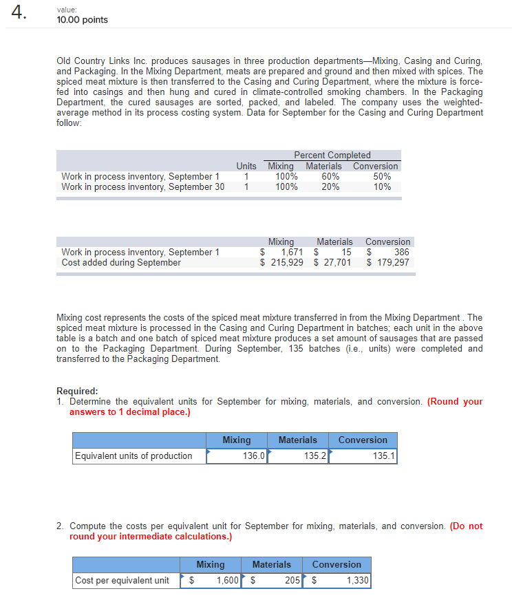 Solved value 0.00 points Old Country Links Inc. produces | Chegg.com