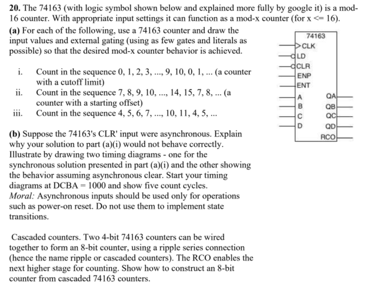 Solved 20. The 74163 (with logic symbol shown below and | Chegg.com