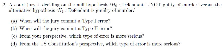 Solved A court jury is deciding on the null hypothesis 'H0: | Chegg.com