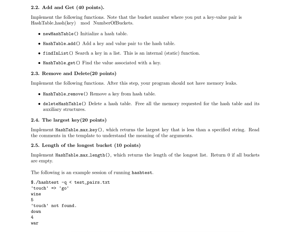 Exercise 2. Hash Table (100 points) In this exercise, | Chegg.com