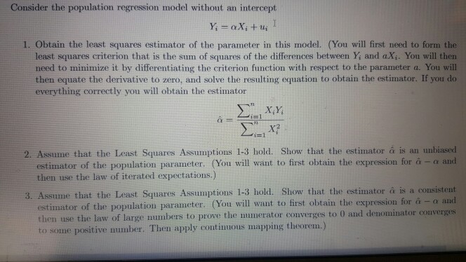 Solved Consider the population regression model without an | Chegg.com