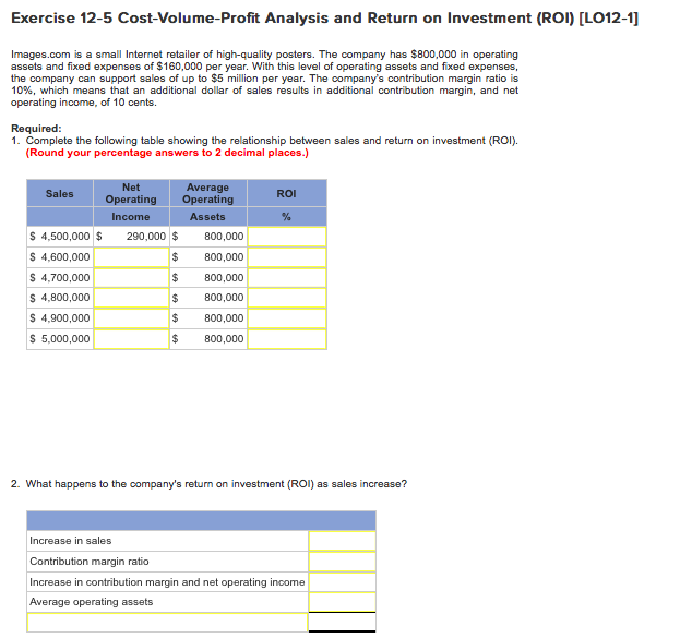 Solved Exercise 12-1 Compute the Return on Investment (ROI) | Chegg.com