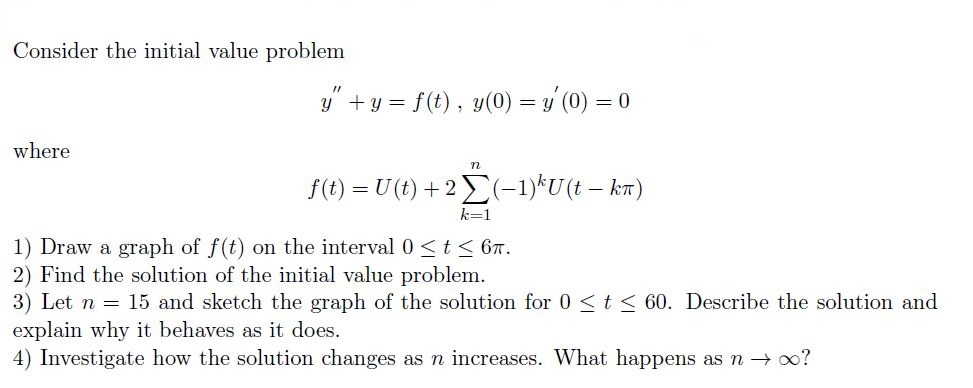 Solved Consider the initial value problem y" + y - f(t), | Chegg.com