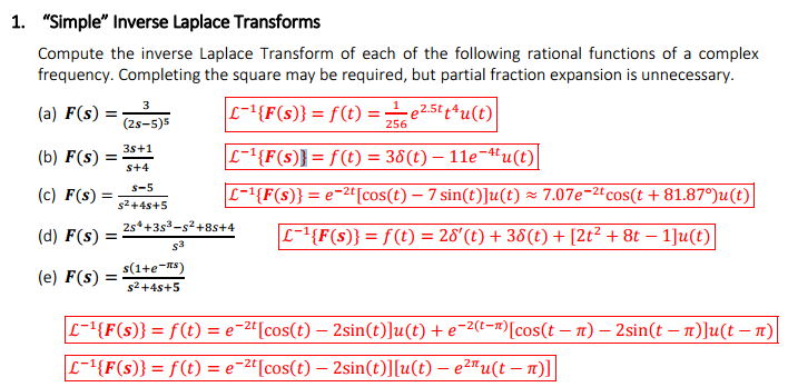 Solved Simple Inverse Laplace Transforms Compute the inverse | Chegg.com