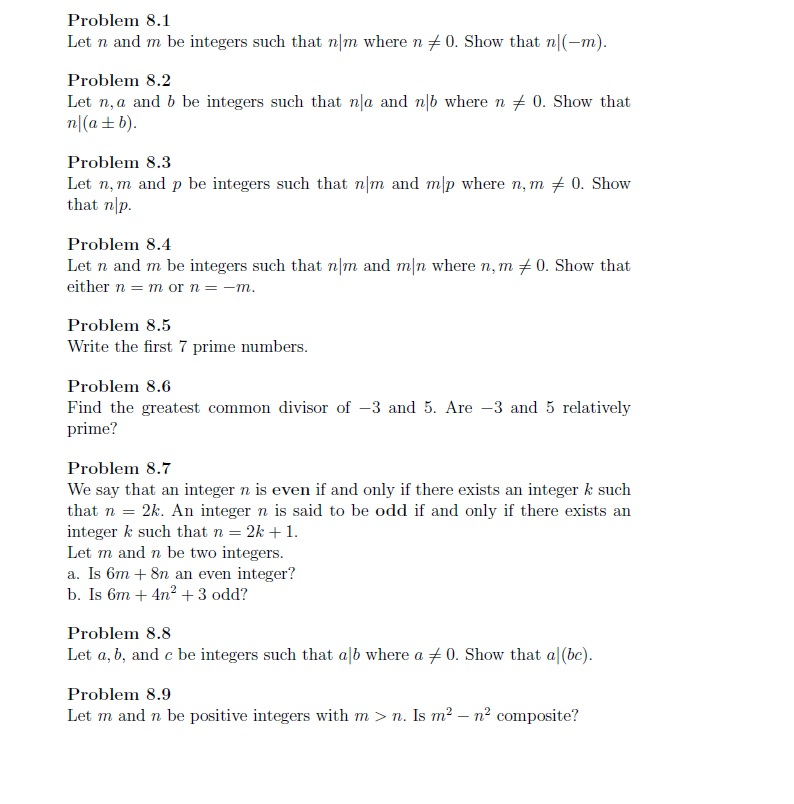 Solved Problem 8.1 Let n and m be integers such that nlm | Chegg.com