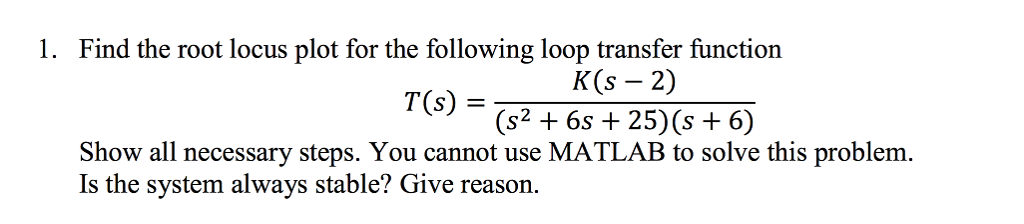 Solved Find the root locus plot for the following loop | Chegg.com