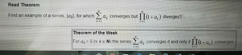 Solved Read Theorem Find an example of a series, {ak, for | Chegg.com