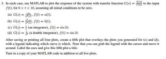 Solved In each case, use MATLAB to plot the response of the | Chegg.com