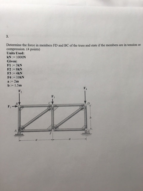 Solved Determine the force in members FD and BC of the truss | Chegg.com
