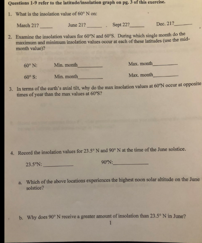 Solved Questions 1 9 Refer To The Latitudeinsolation Graph