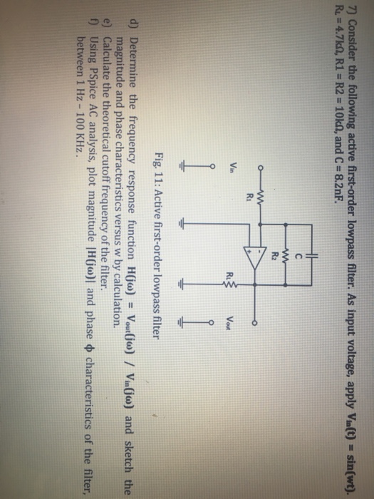 Solved Consider the following active first-order lowpass | Chegg.com