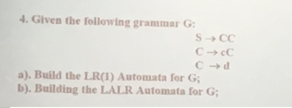 Solved Given the following grammar G: S rightarrow CC C | Chegg.com