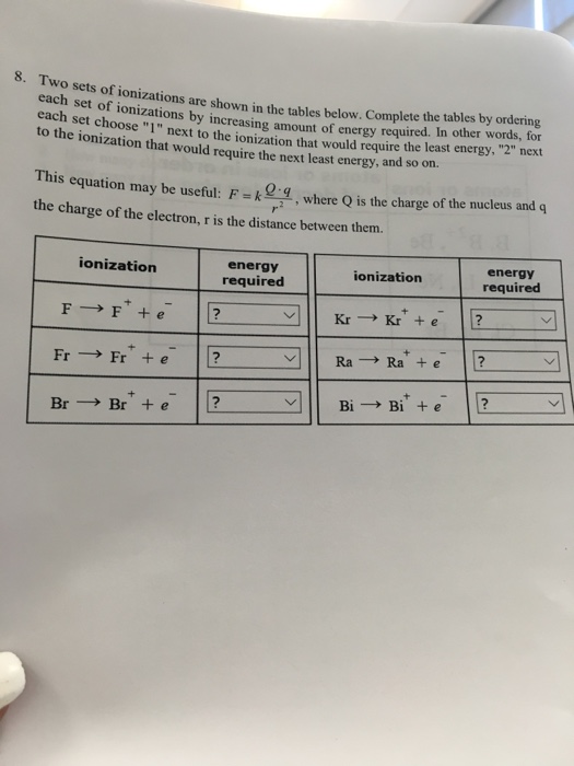 Solved Two sets of ionizations are shown in the tables | Chegg.com