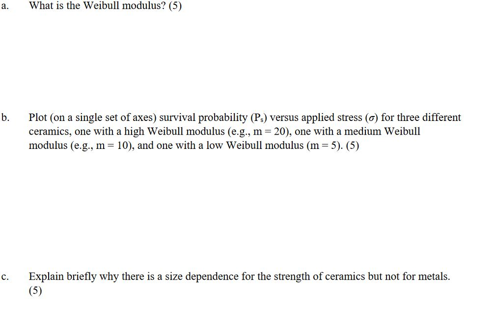 Solved a. What is the Weibull modulus? (5) b. Plot (on a | Chegg.com