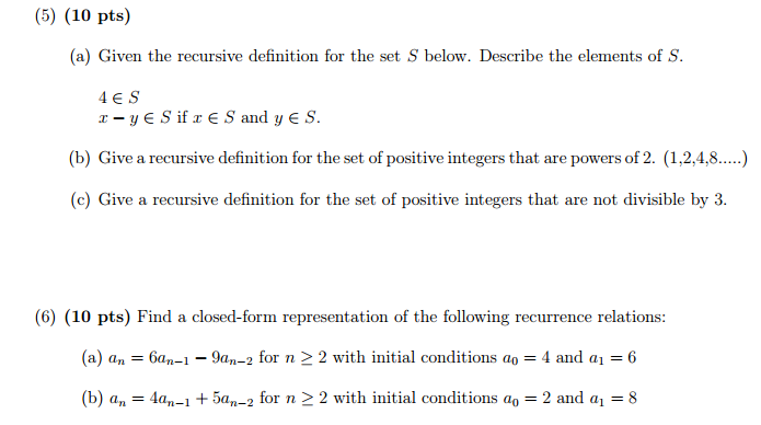 Given the recursive definition for the set S below. | Chegg.com