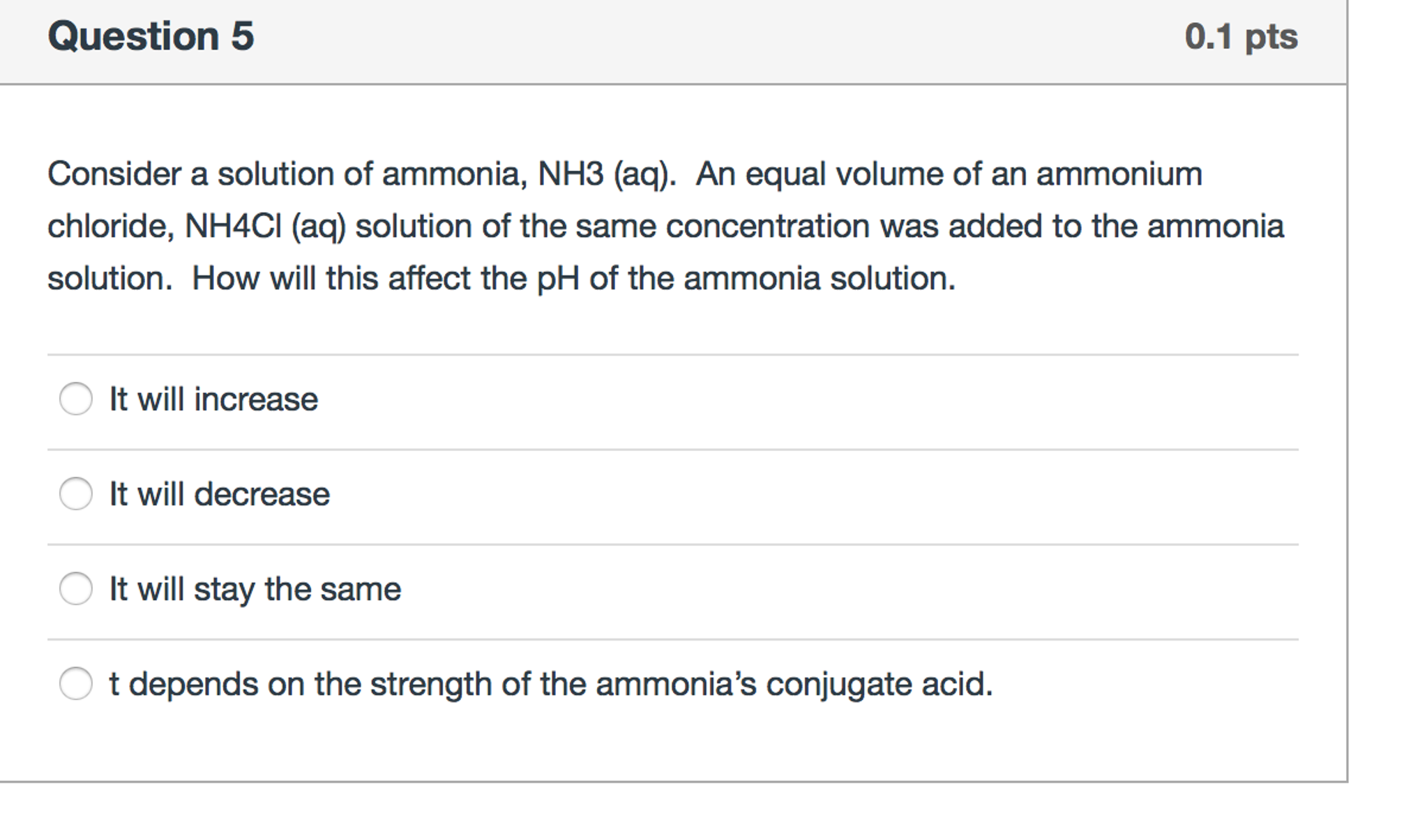 Solved Consider a solution of ammonia, NH3 (aq). An equal | Chegg.com