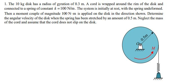 Solved The 10 kg disk has a radius of gyration of 0.3 m. A | Chegg.com