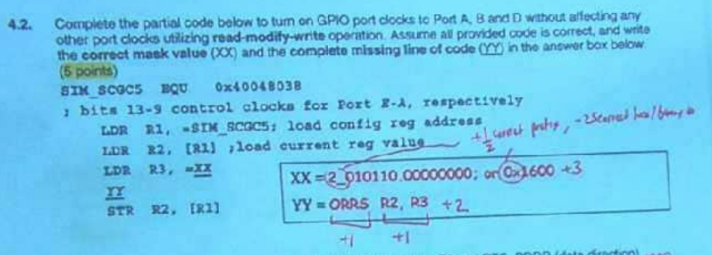 Complete the partial code below to turn on GPIO port | Chegg.com
