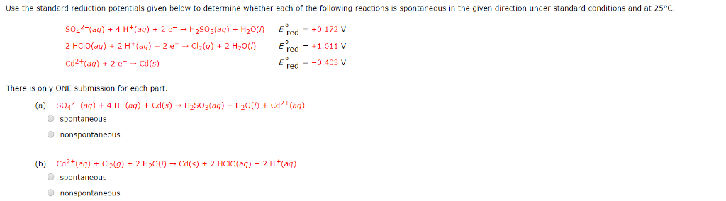 Solved Use the standard reduction potentials given below to | Chegg.com
