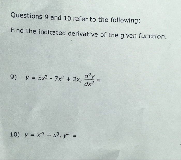 Solved Find the indicated derivative of the given function. | Chegg.com