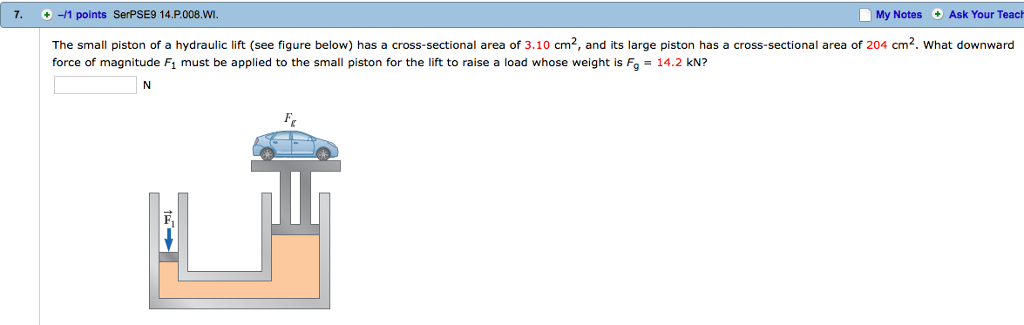 Solved The small piston of a hydraulic lift (see figure | Chegg.com