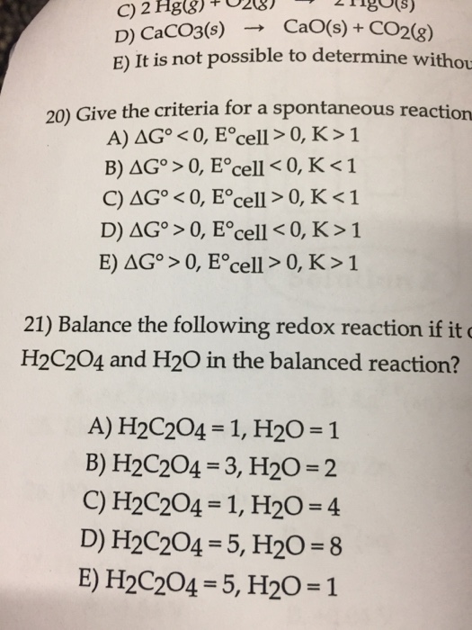 Solved Give the criteria for a spontaneous reaction Delta G | Chegg.com