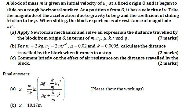 Solved A block of mass m is given an initial velocity of u_0 | Chegg.com