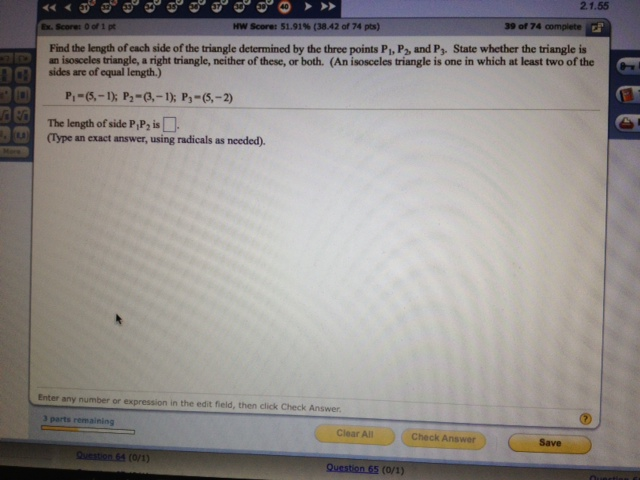 Solved The lengths of the three sides of a triangle (not | Chegg.com